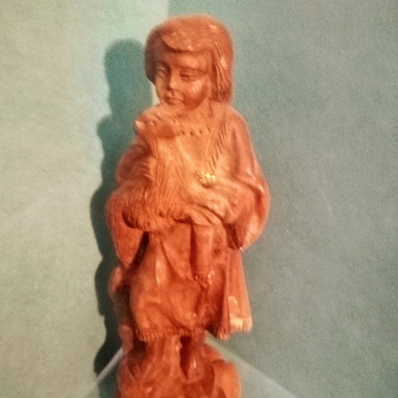 Accents | Hand Carved Shepherd Lamb Statue Olive Wood Figurine ...